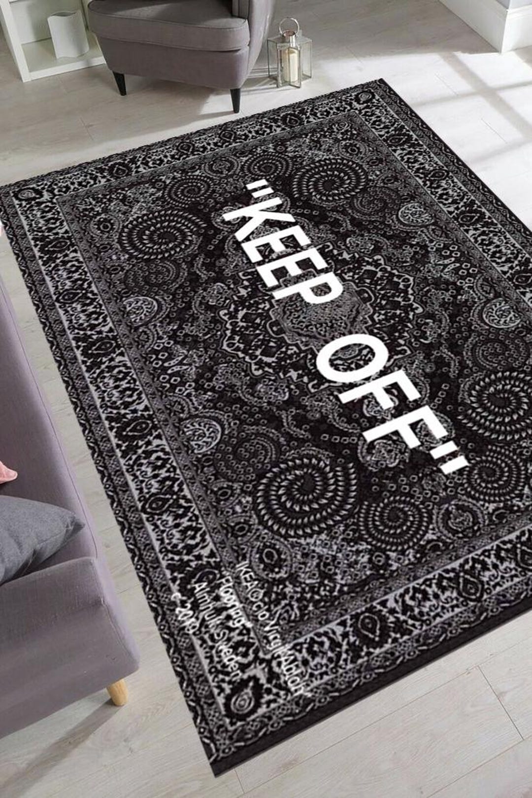 Grey Keep off Rug, Modern Area Rug With Bold Text, Trendy Living Room ...