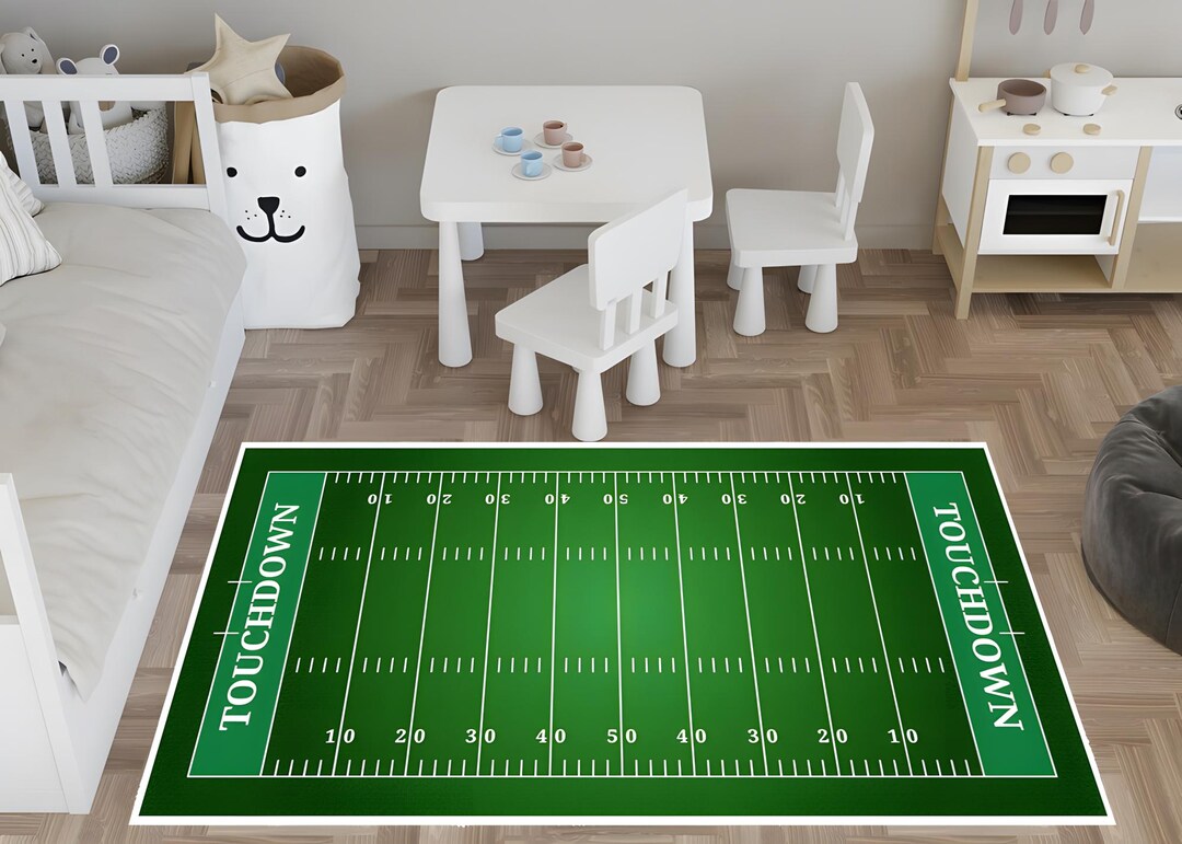 Vibrant American Football Field Rug, Green Play Mat With Sports Field ...
