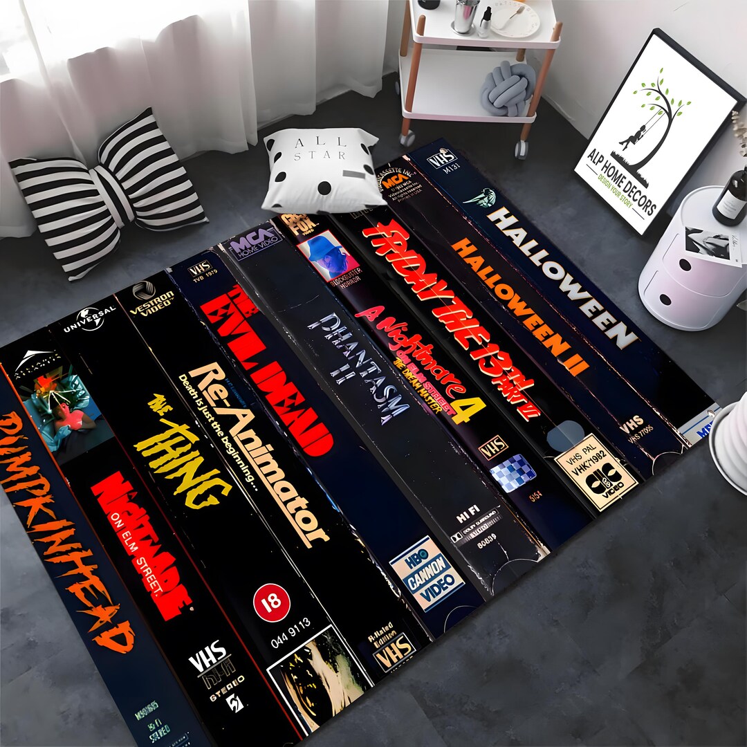Customizable VHS Horror Movie Rug Retro Halloween Movie Series Design ...