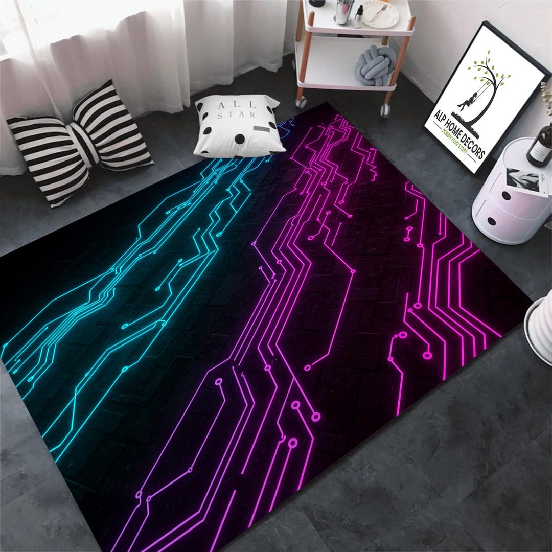 Cyberpunk Circuit Board Rug – Neon Gamer Carpet With Futuristic Sci-fi ...
