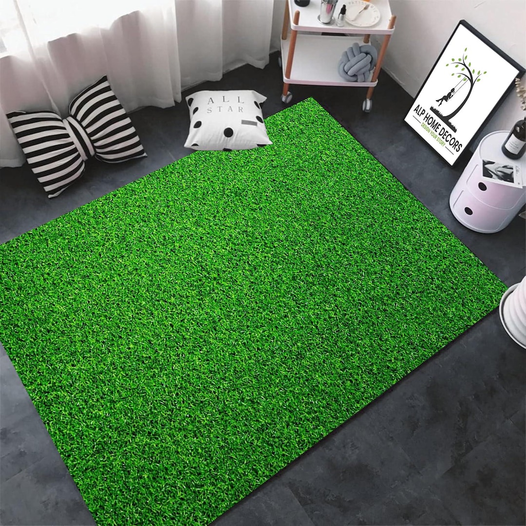 Custom Printed Grass Rug: Washable Green Area Rug, Golf Gift - Etsy