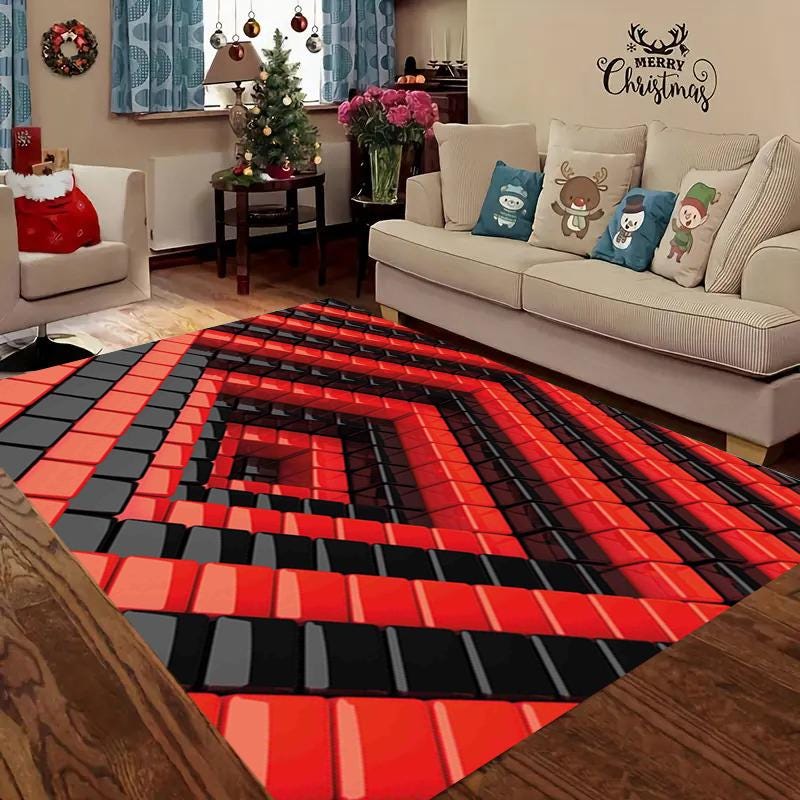 Modern 3D Red and Black Cube Rug, Geometric Minimalist Design Rug, 3D ...