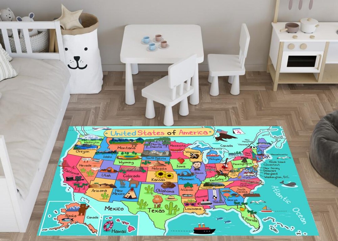 Personalized USA Map Rug, Kids Playroom, Washable Non-slip - Etsy