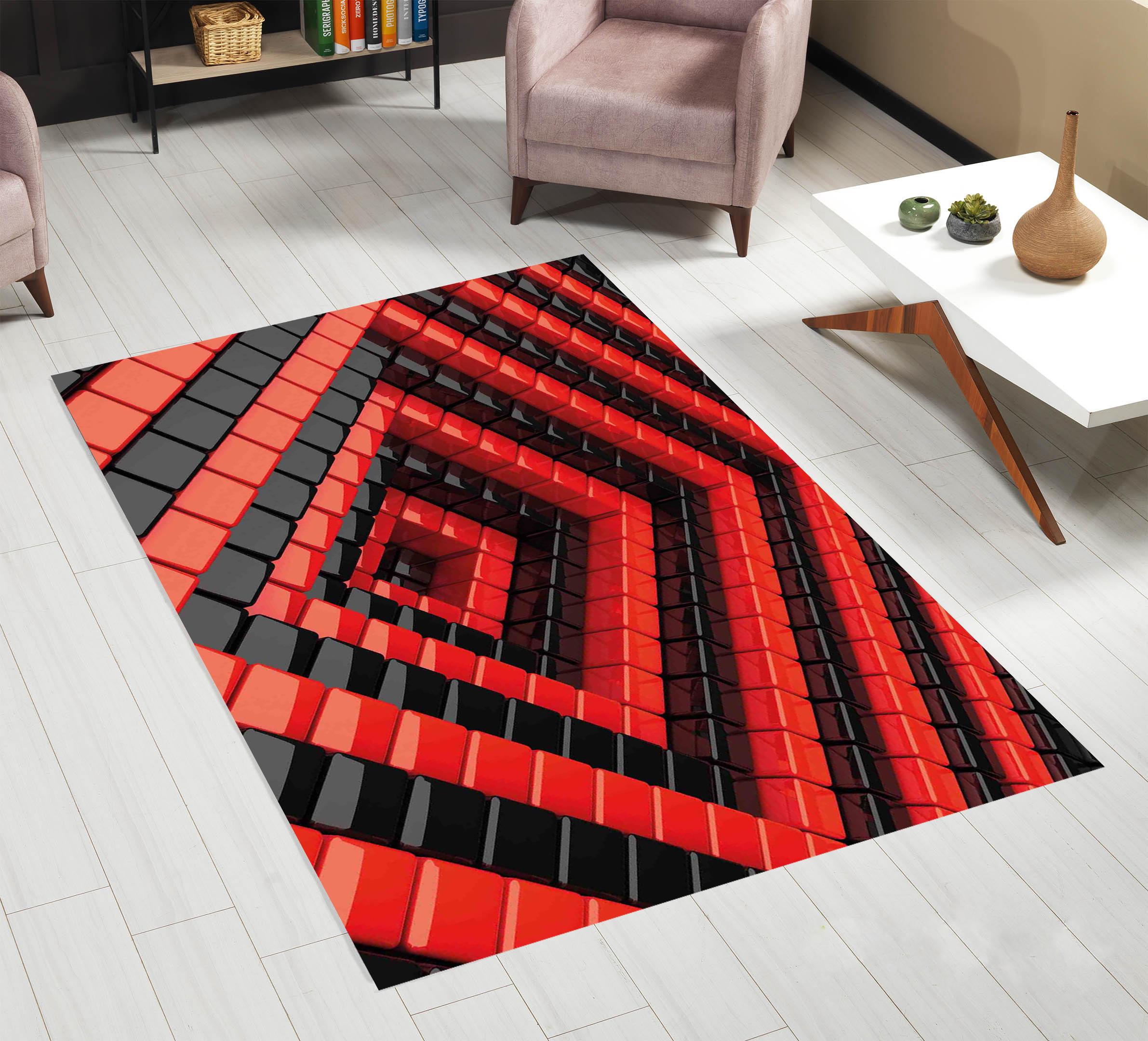 Modern 3D Red and Black Cube Rug, Geometric Minimalist Design Rug, 3D ...