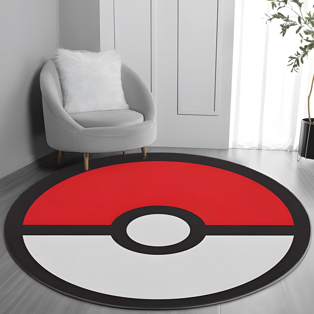 Pokeball Round Rug, Gamer Room Decor, Washable Rug, Area Rug, Soft ...
