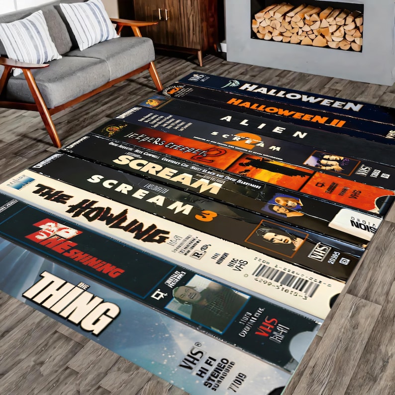 Custom Horror VHS Rug, Retro 80s Movie Carpet for Home Theater, Gift ...