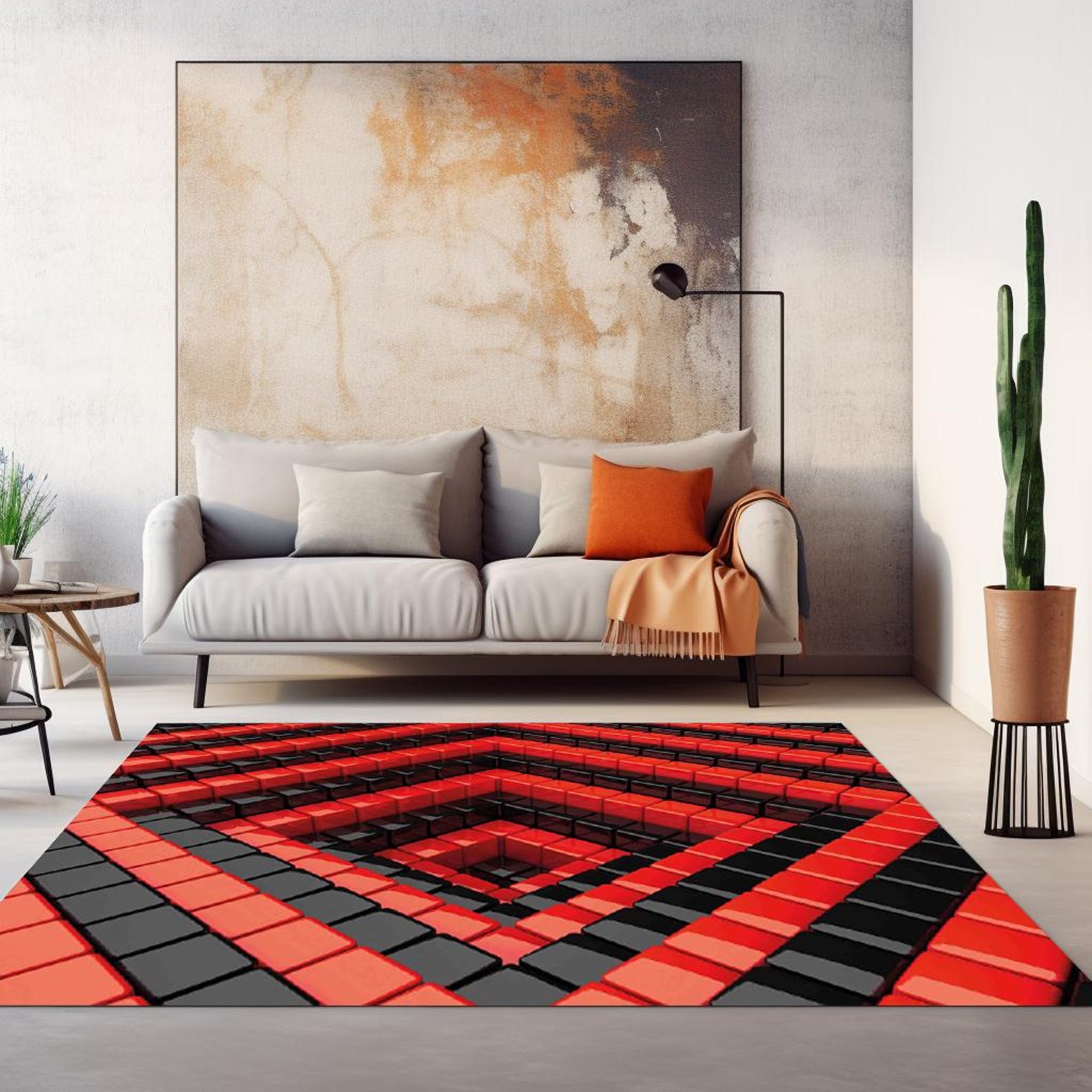 Modern 3D Red and Black Cube Rug, Geometric Minimalist Design Rug, 3D ...