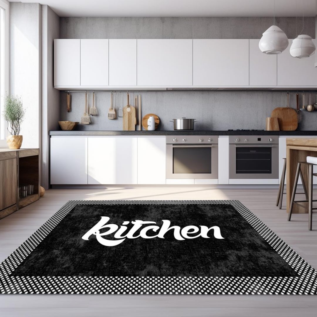 Custom Kitchen Rug With Black and White Design – Personalized Non-slip ...