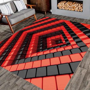 Modern 3D Red and Black Cube Rug, Geometric Minimalist Design Rug, 3D ...