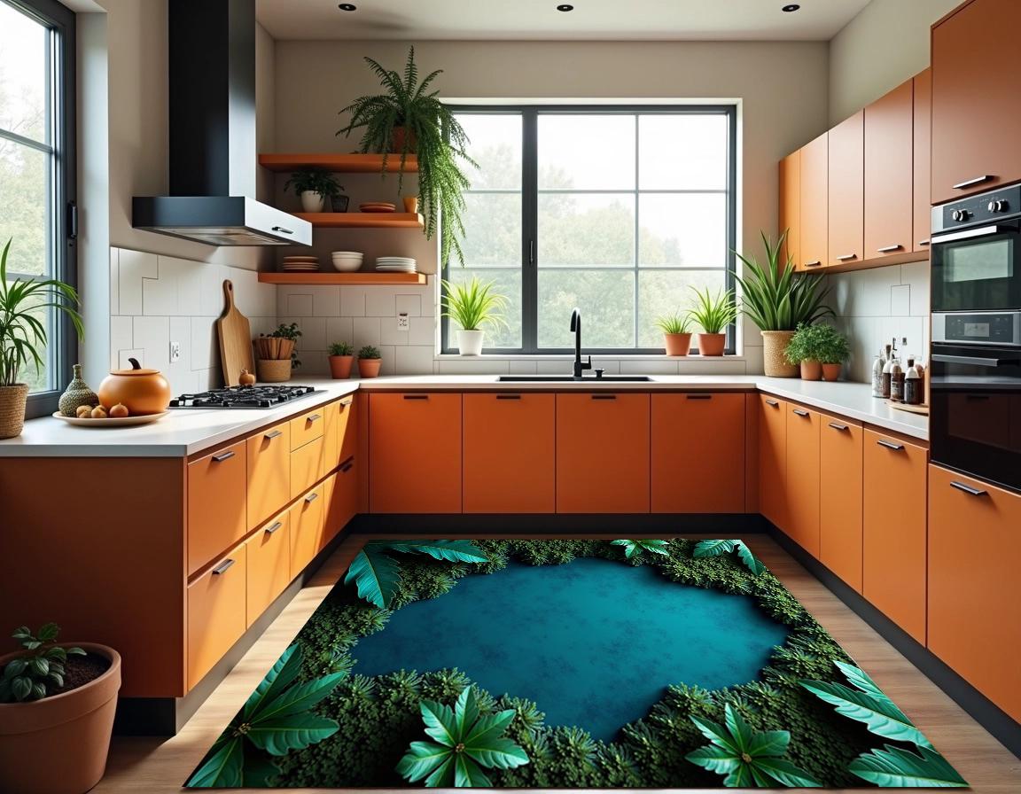 Lake Inspired Moss Rug, Washable Nature Themed Carpet, Relaxing Non ...