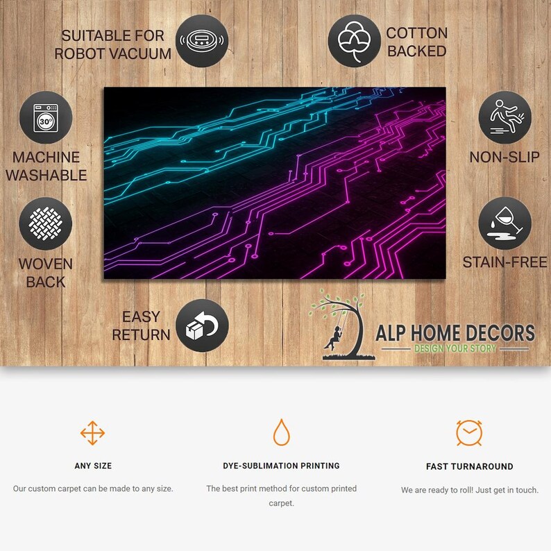 Cyberpunk Circuit Board Rug – Neon Gamer Carpet With Futuristic Sci-fi ...