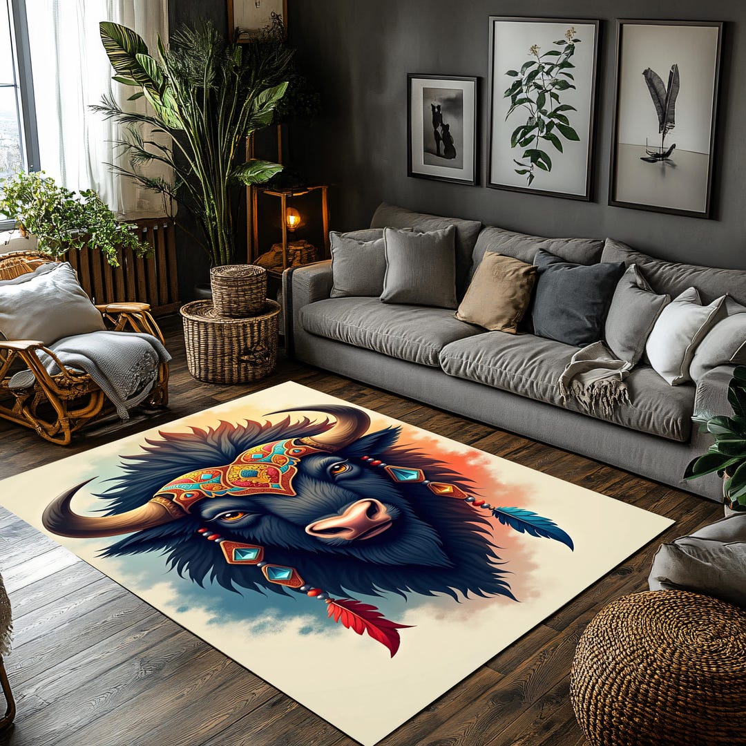 Highland Cow Rug, Wild Animal Rug for Farmhouse Décor, Wild Bull Rug ...