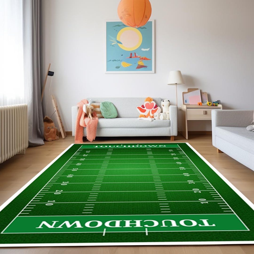 Vibrant American Football Field Design Green Rug Green Play Mat With ...