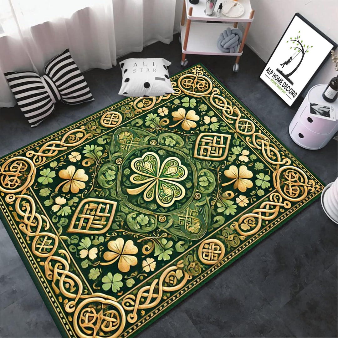 St. Patrick’s Day Clover Rug – Lucky Four Leaf Carpet With Celtic ...