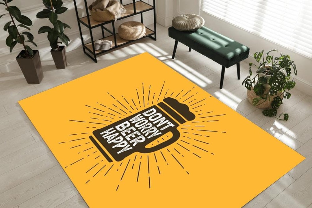 Yellow Rug, Don't Worry Beer Happy Design Non-slip Rug, Fun and Quirky ...