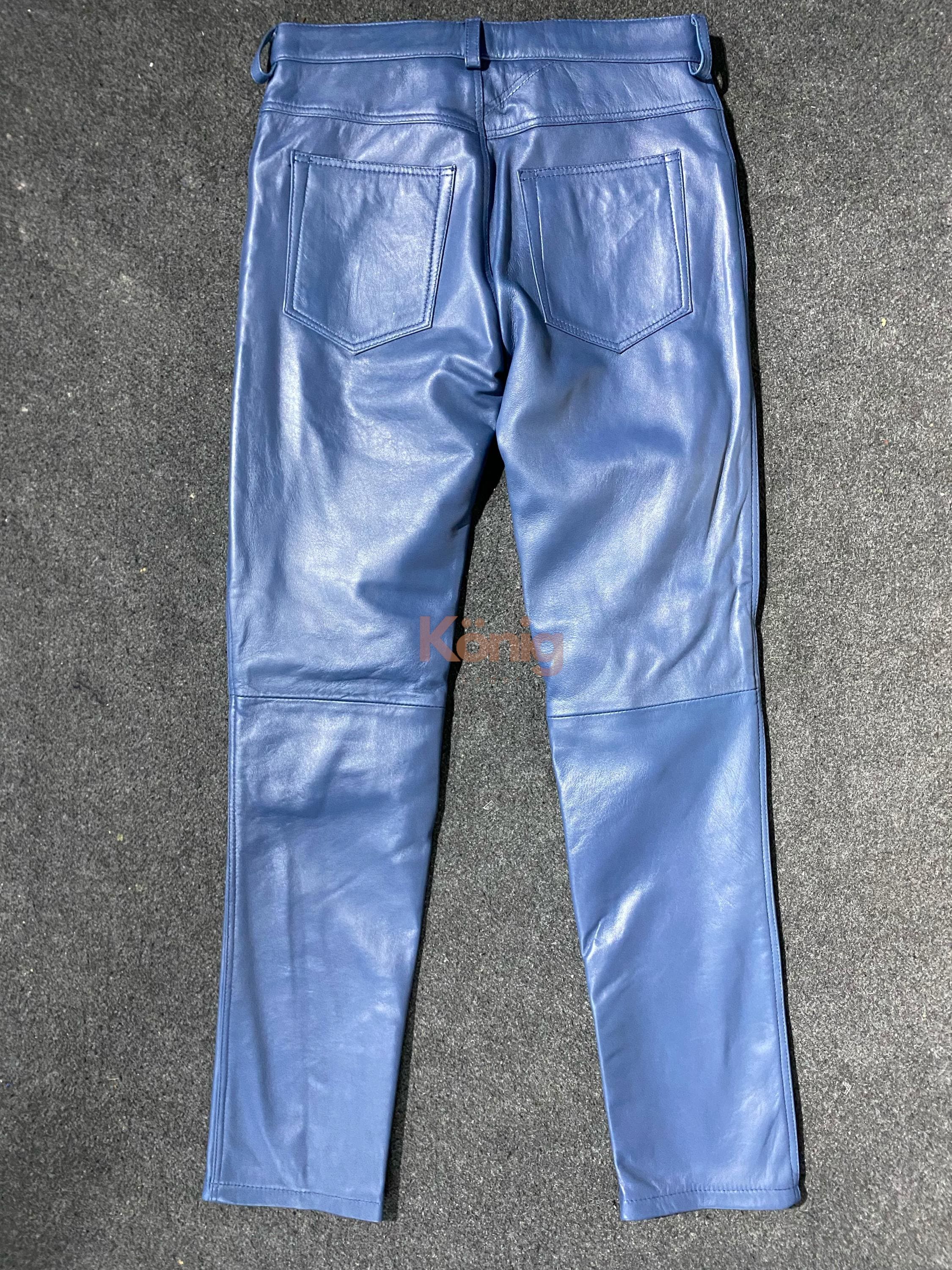 Men's Blue Lambskin Leather Pants | Genuine Leather | Regular Fit ...