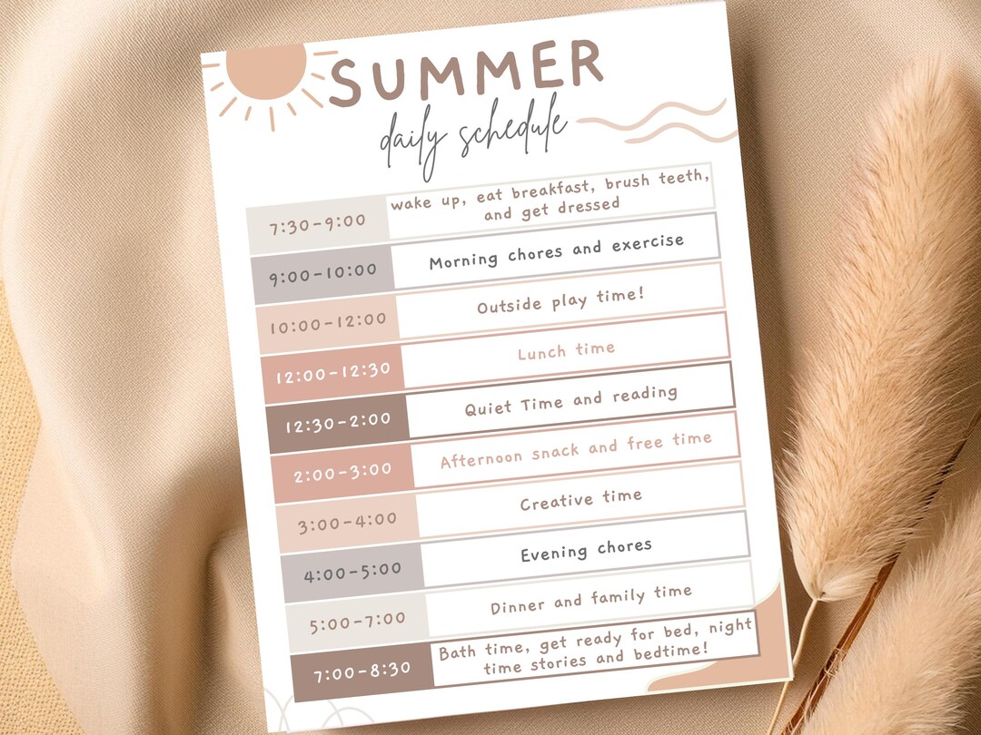 Editable Summer Daily Schedule for Kids, Summer Daily Checklist for ...