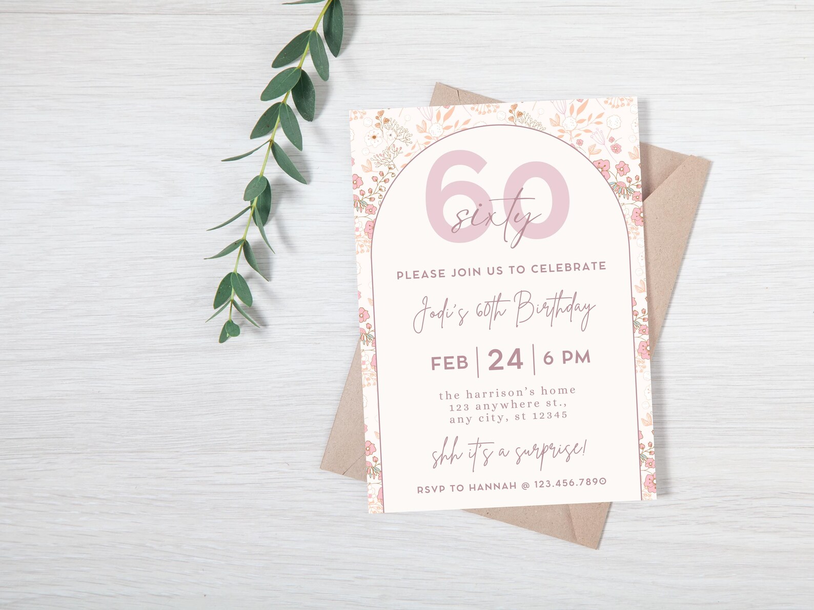 60th Birthday Invitation for Women, Editable Milestone Birthday ...