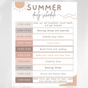 Editable Summer Daily Schedule for Kids, Summer Daily Checklist for ...