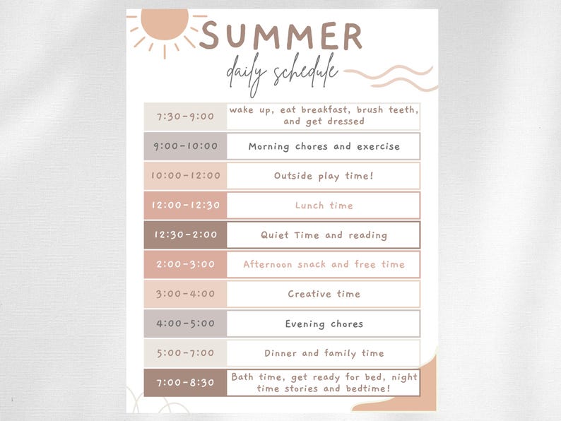 Editable Summer Daily Schedule for Kids, Summer Daily Checklist for ...