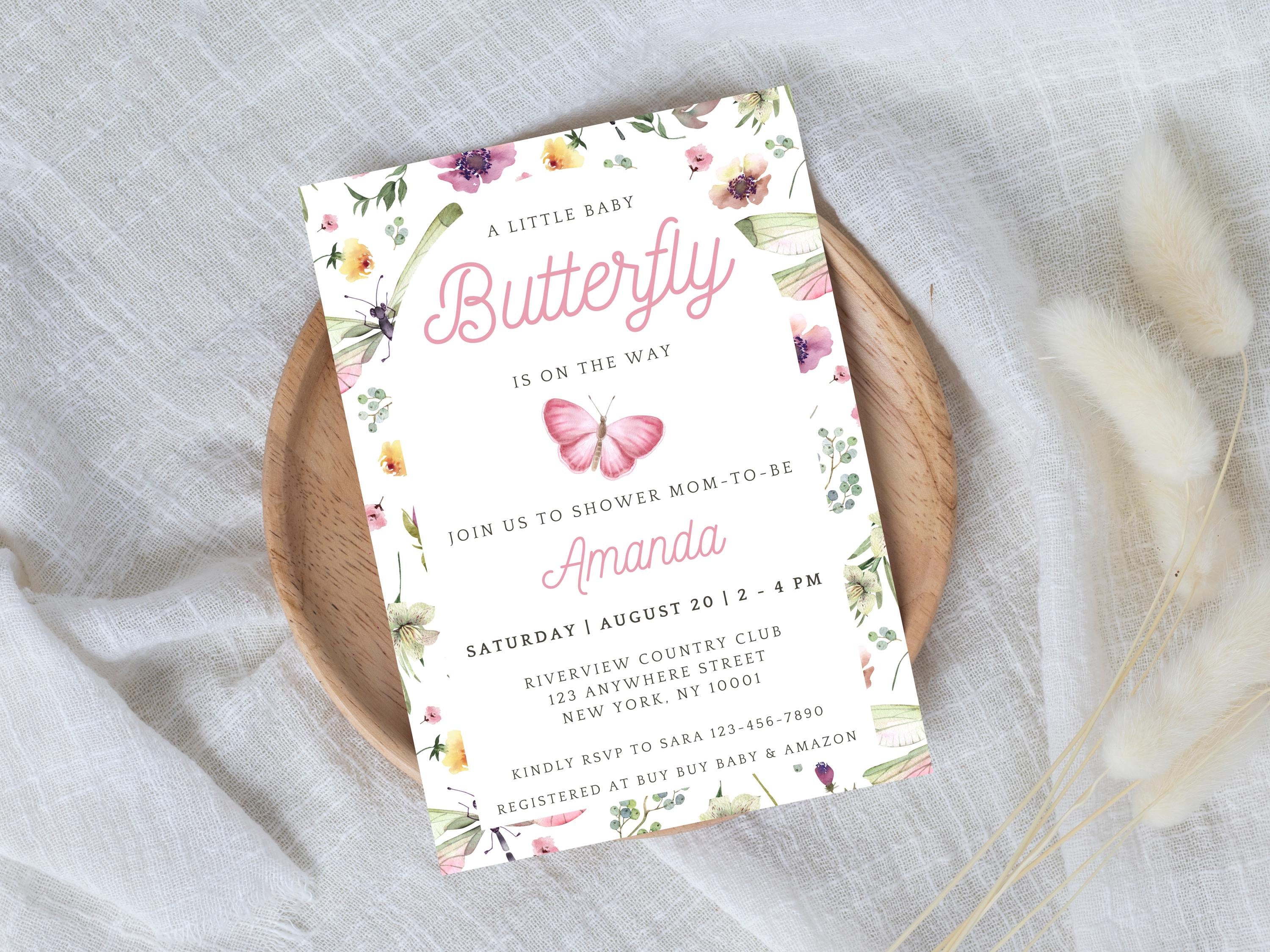 Butterfly Baby Shower Invitation, Editable Digital Download, Pink ...