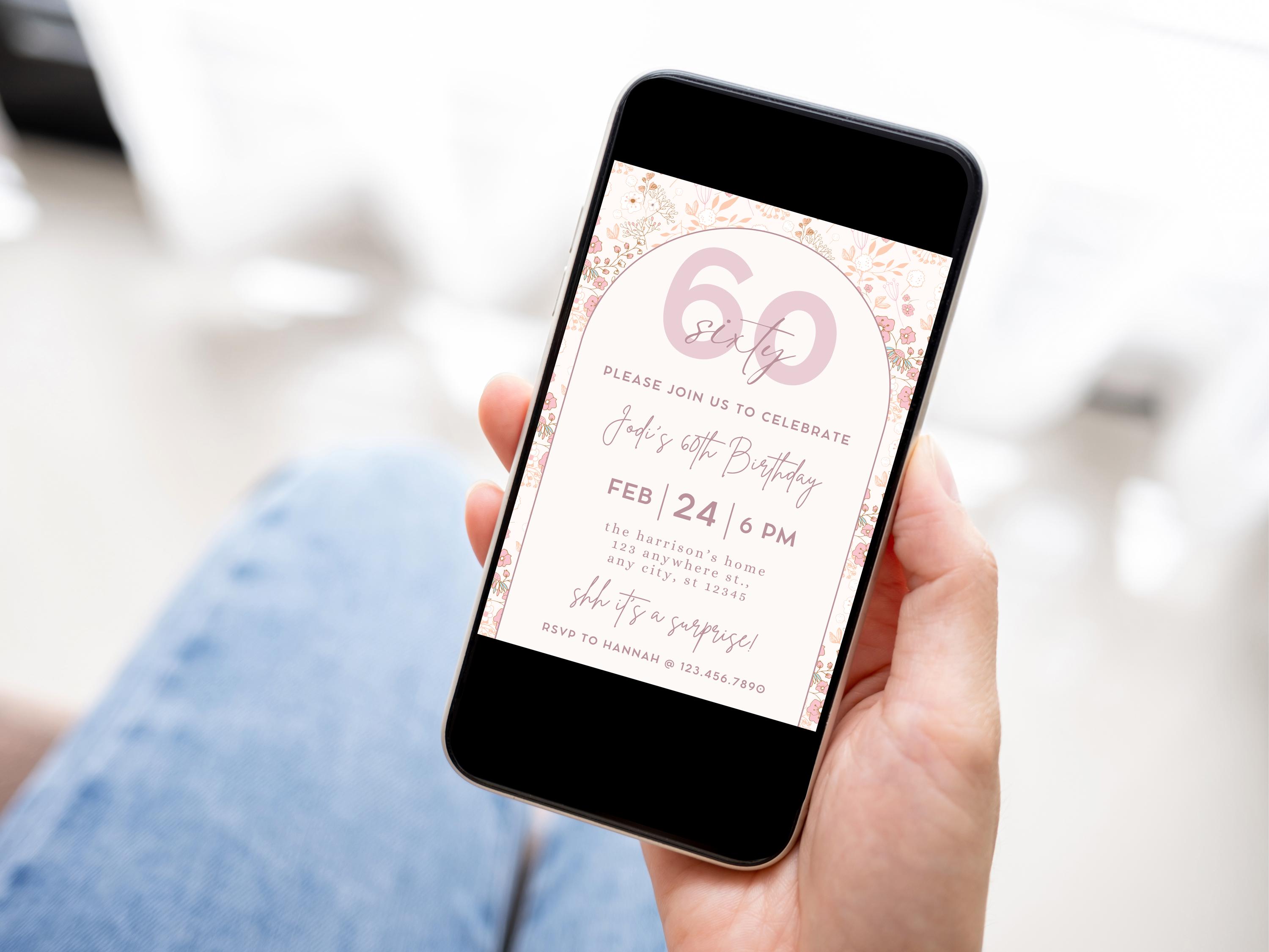 60th Birthday Invitation for Women, Editable Milestone Birthday ...