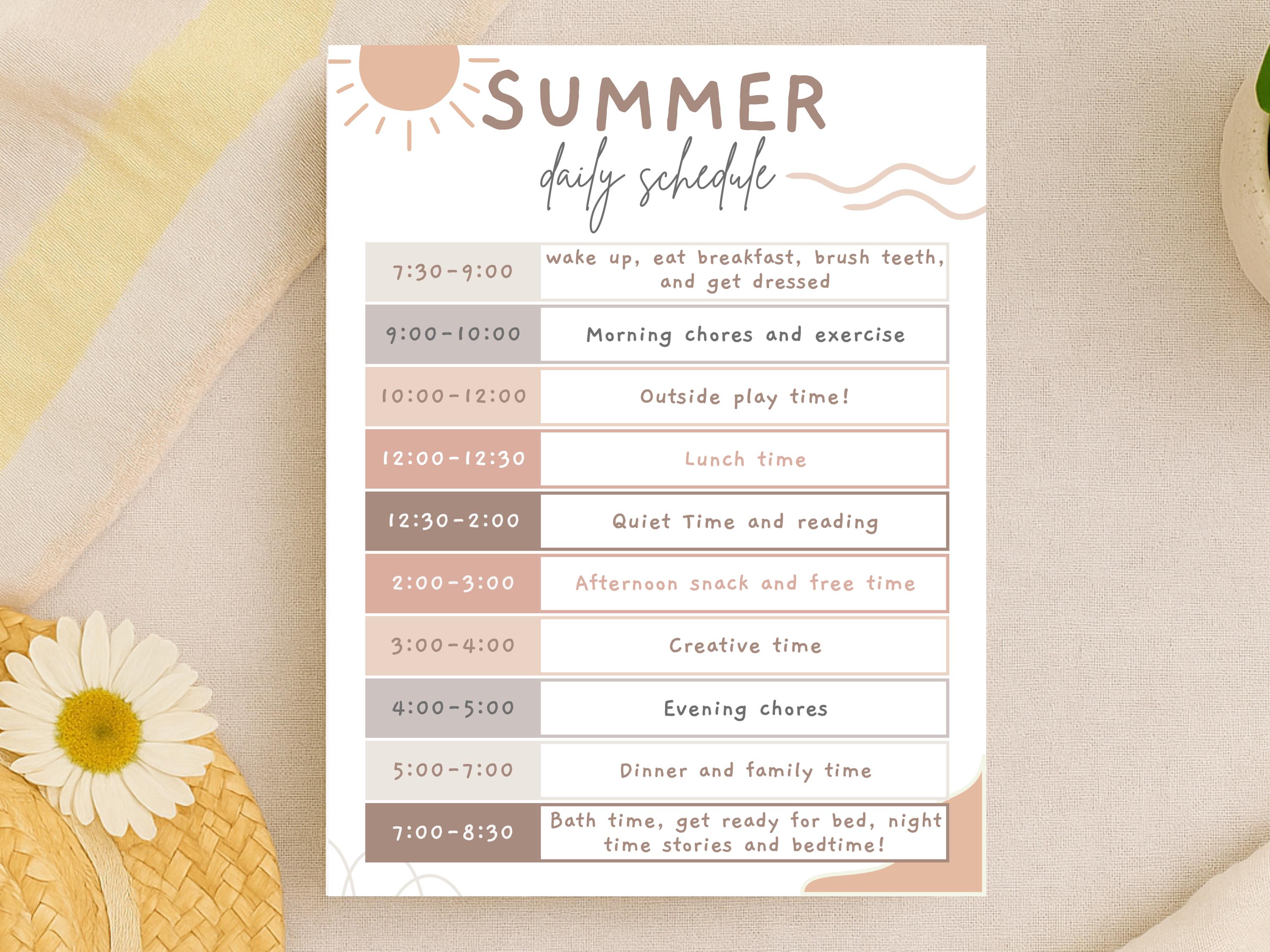 Editable Summer Daily Schedule for Kids, Summer Daily Checklist for ...