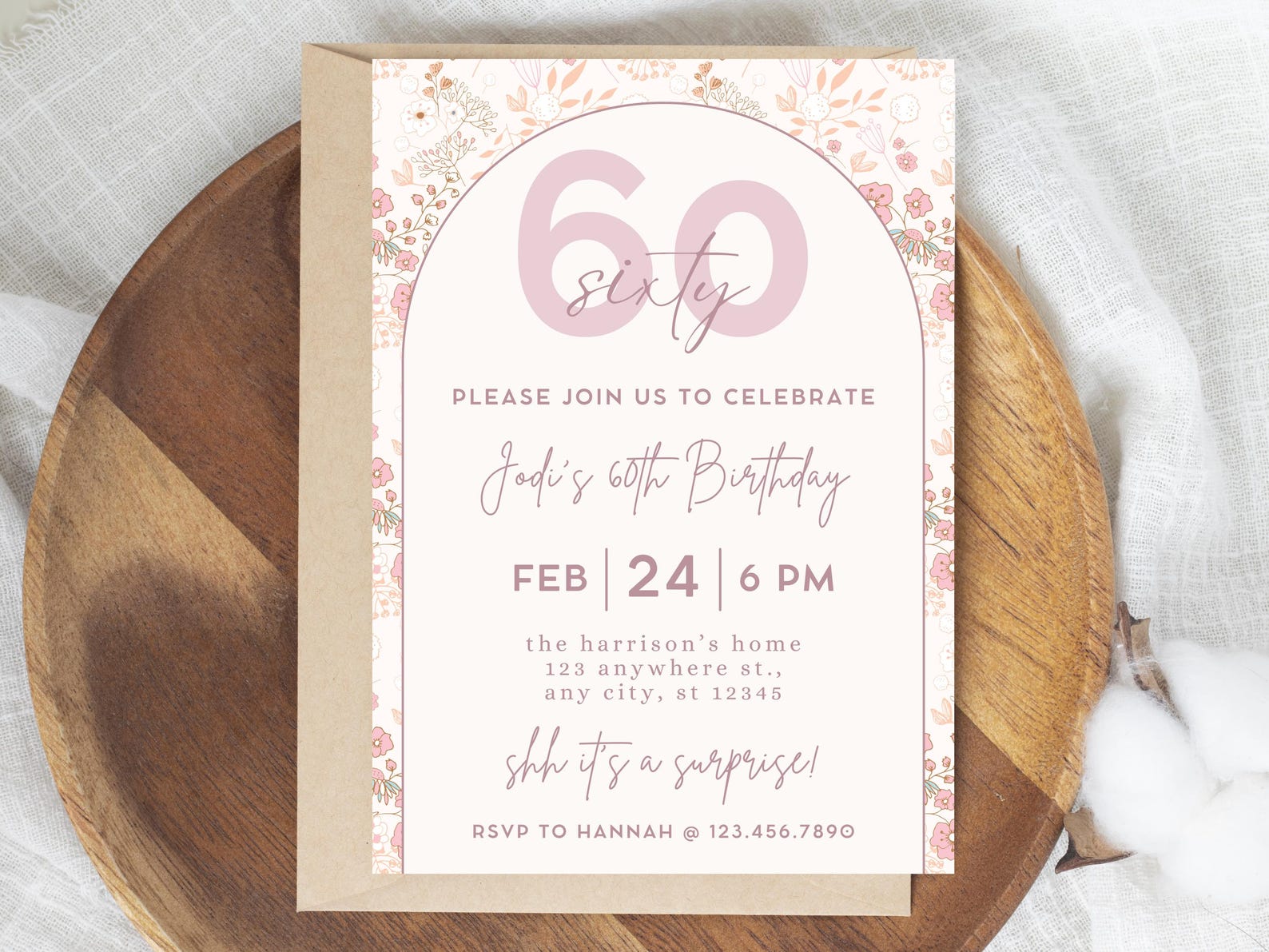 60th Birthday Invitation for Women, Editable Milestone Birthday ...
