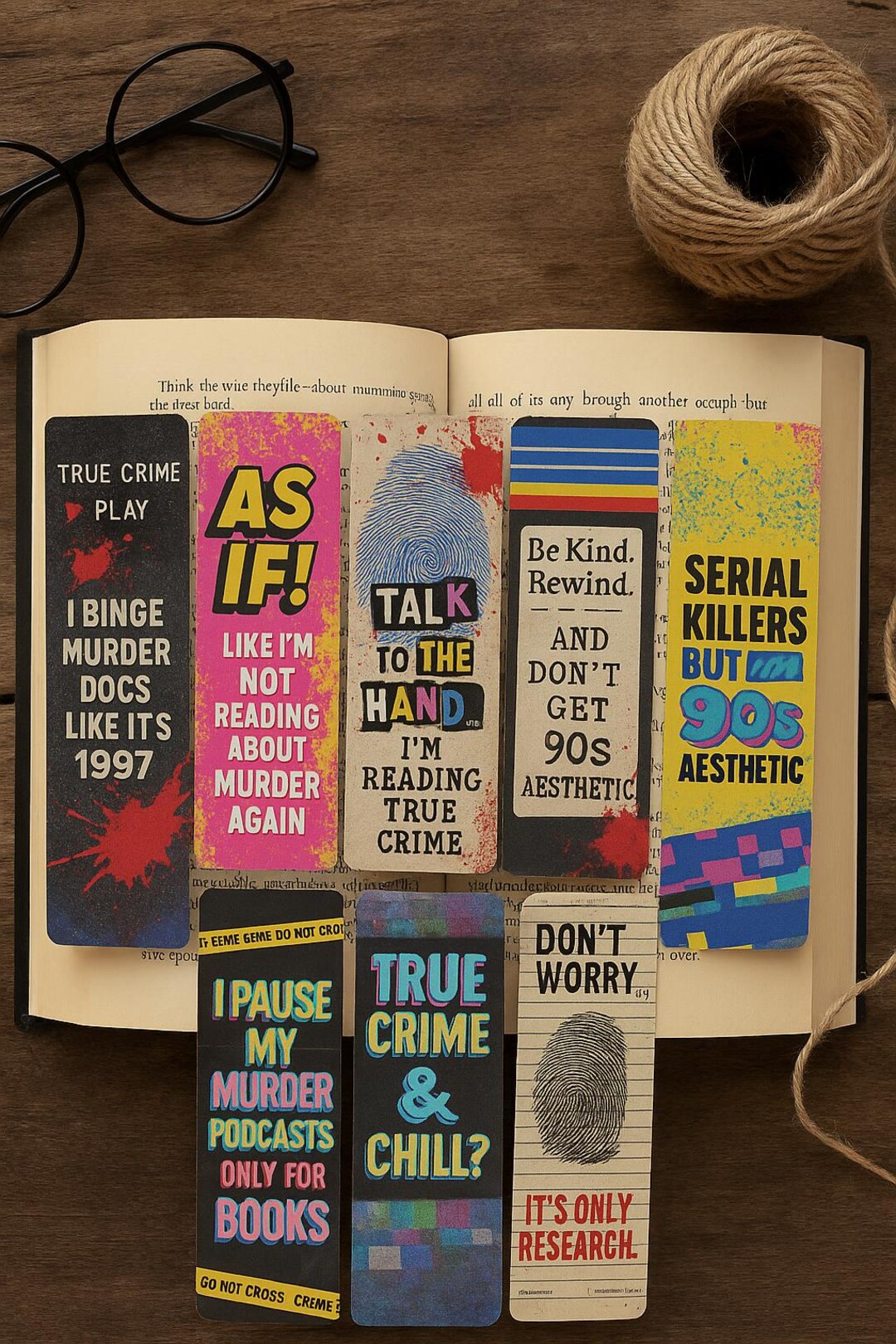 8 Retro 90s TRUE CRIME Bookmark Designs • Funny Murder Quotes ...