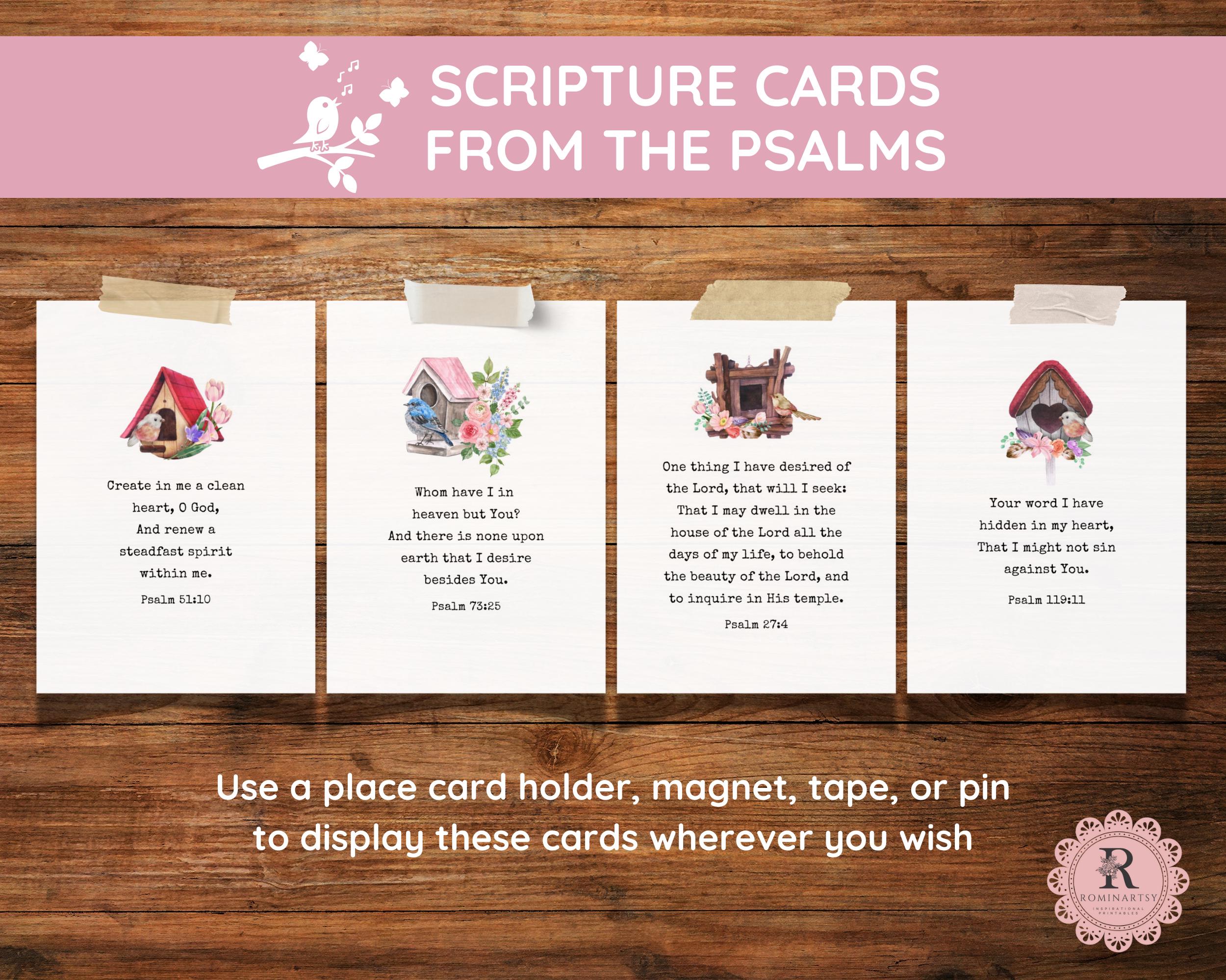 Set of 12 Psalms Scripture Cards Printable, Bible Memory Verse Cards ...