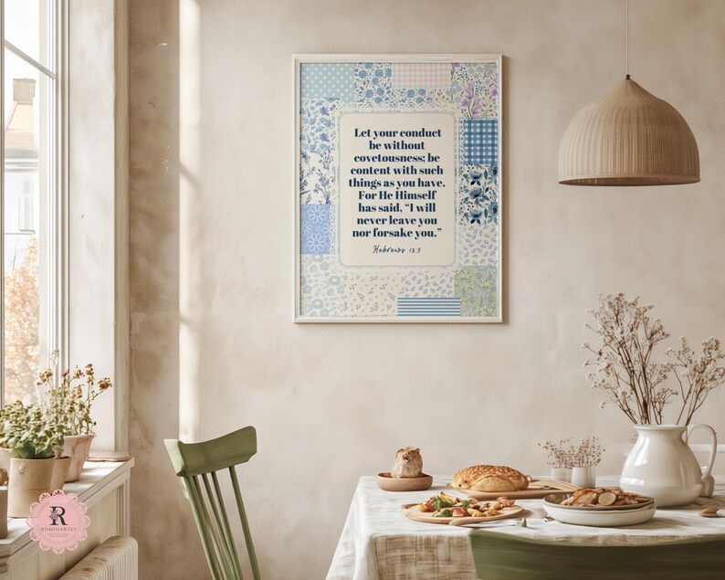 Hebrews 13:5 Wall Art Shabby Chic Blue Christian Wall Art Bible Verse ...