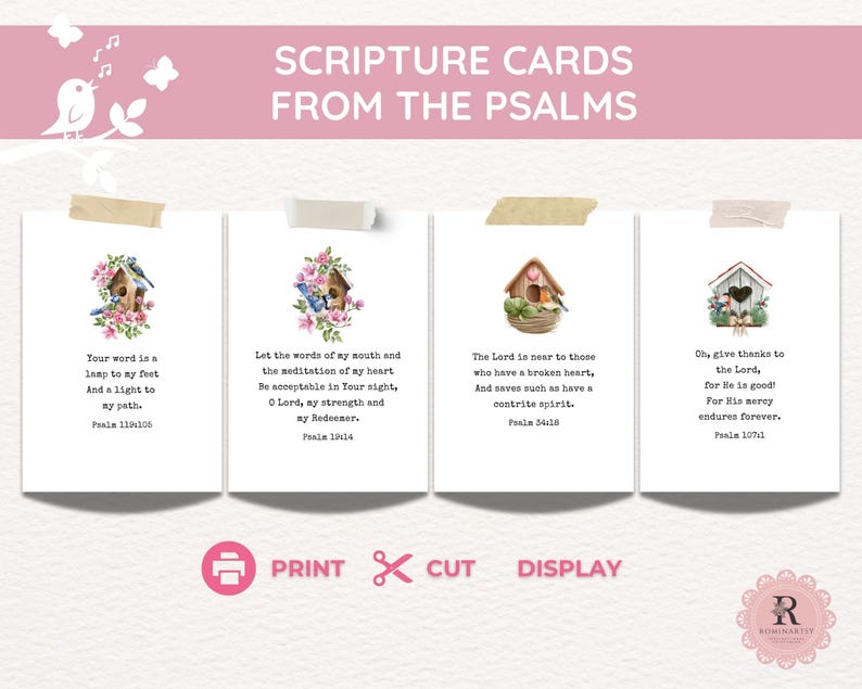 Set of 12 Psalms Scripture Cards Printable, Bible Memory Verse Cards ...