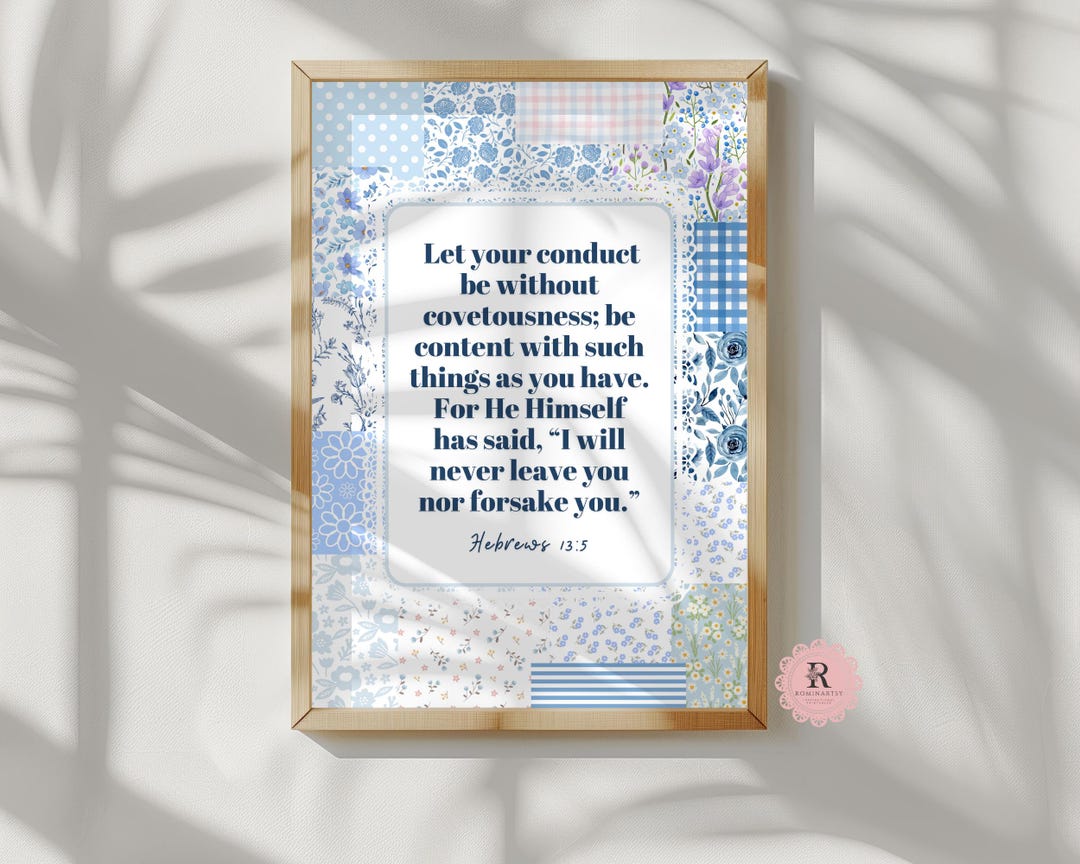 Hebrews 13:5 Blue Shabby Chic Christian Wall Art Bible Verse Poster ...