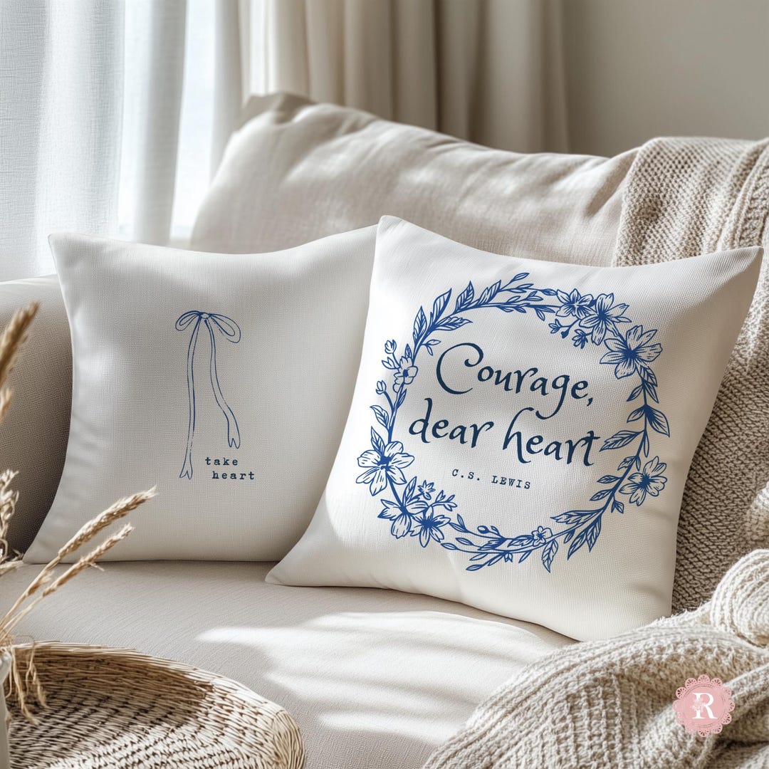 Courage Dear Heart C.S. Lewis Quote Pillowcase, Chinoiserie Blue and ...