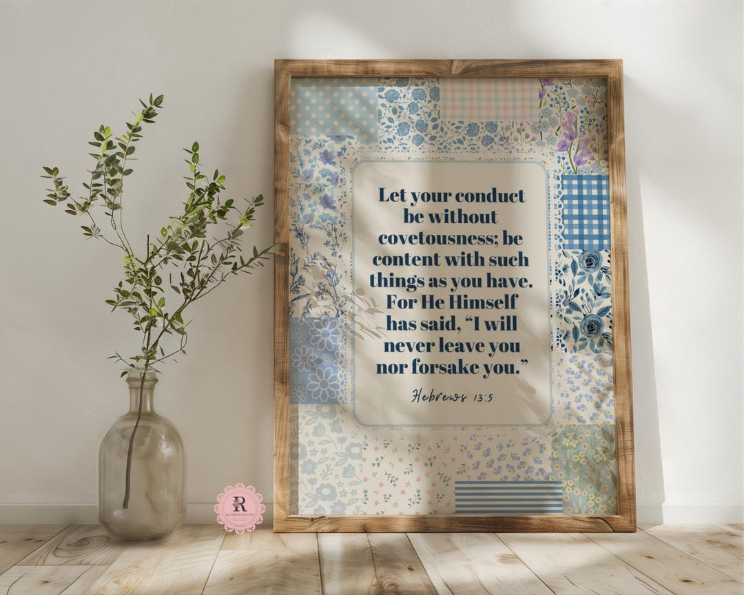 Hebrews 13:5 Wall Art Shabby Chic Blue Christian Wall Art Bible Verse ...