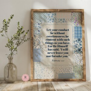 Hebrews 13:5 Wall Art Shabby Chic Blue Christian Wall Art Bible Verse ...