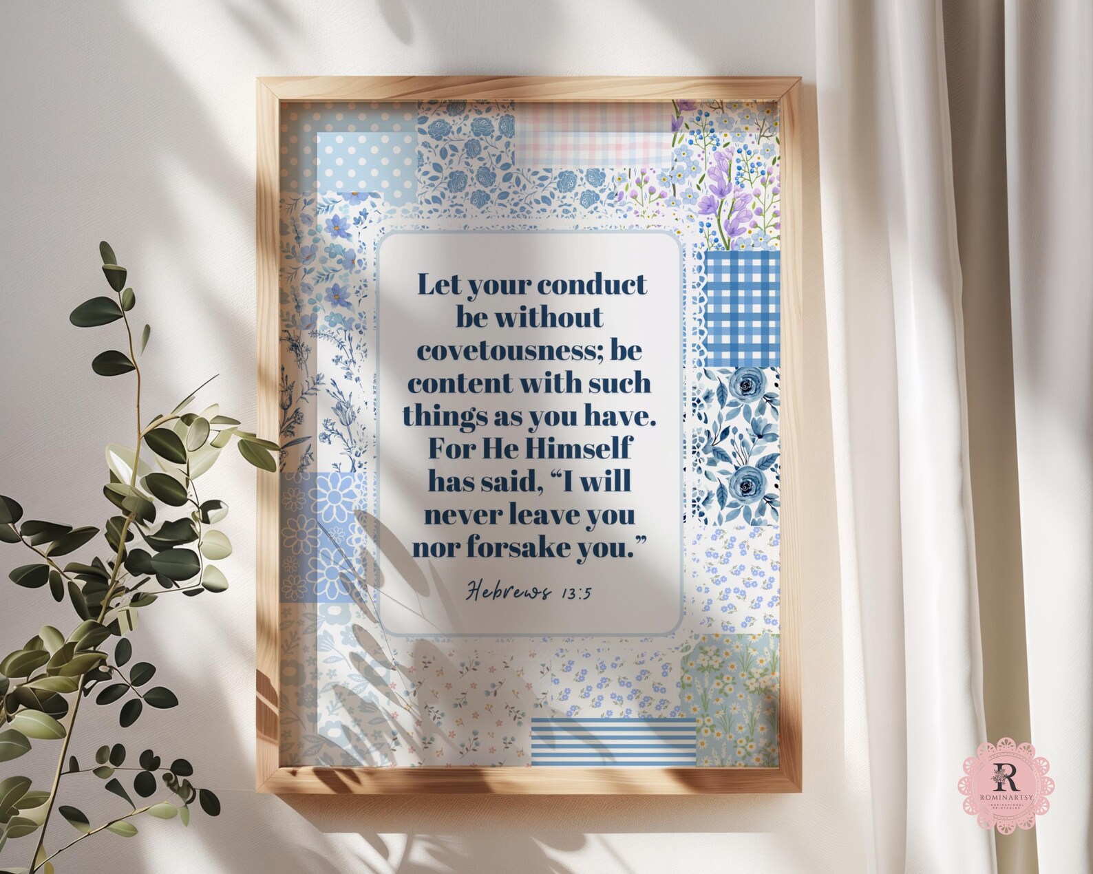Hebrews 13:5 Wall Art Shabby Chic Blue Christian Wall Art Bible Verse ...