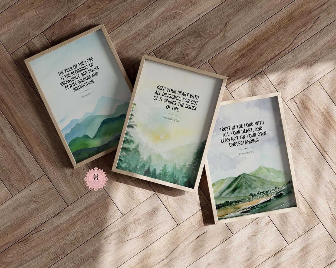 Christian Wall Art for Men Proverbs Set, Printable Green Wall Art ...