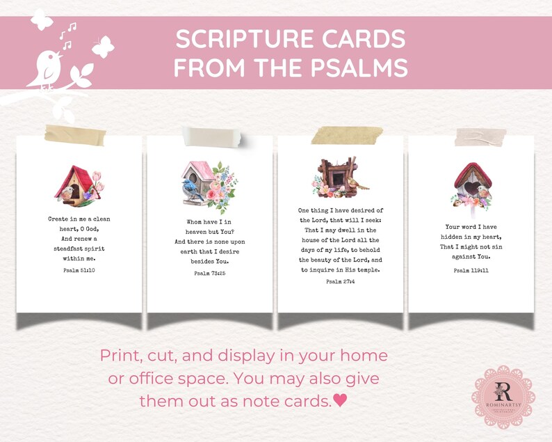 Set of 12 Psalms Scripture Cards Printable, Bible Memory Verse Cards ...
