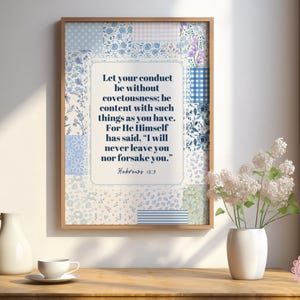 Hebrews 13:5 Wall Art Shabby Chic Blue Christian Wall Art Bible Verse ...
