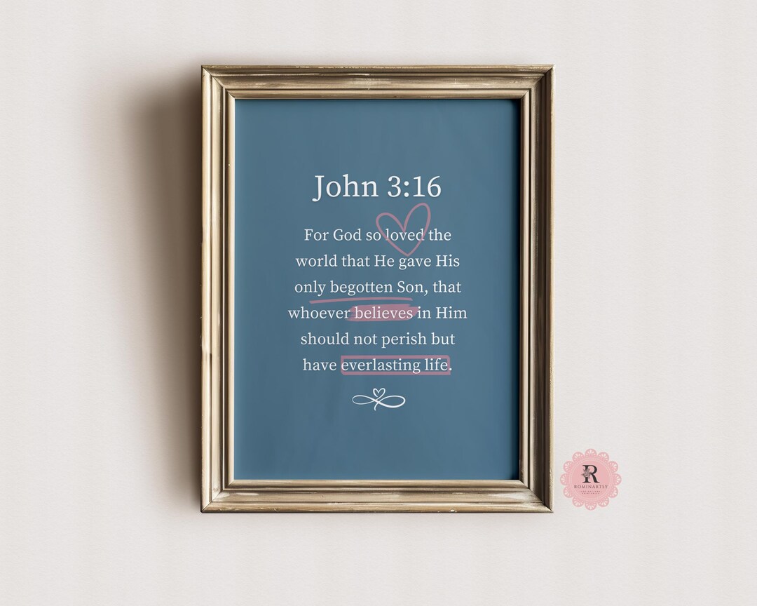 John 3:16 Christian Wall Art Trendy Bible Verse Print, Gospel Message ...