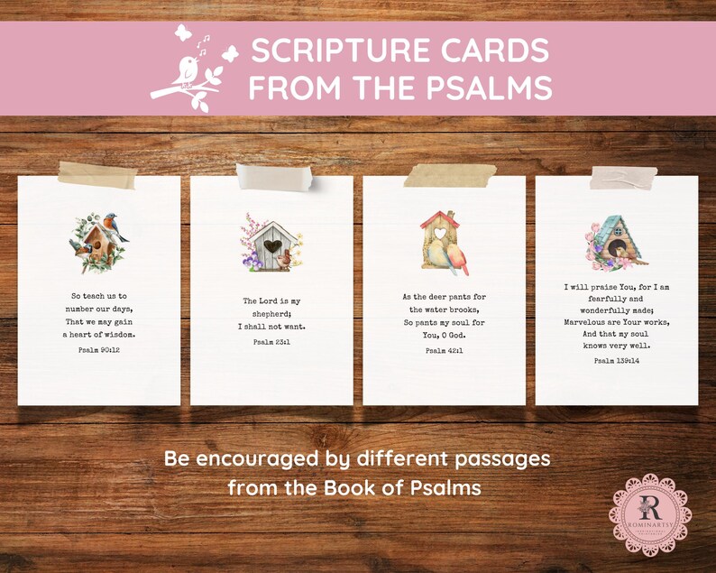 Set of 12 Psalms Scripture Cards Printable, Bible Memory Verse Cards ...