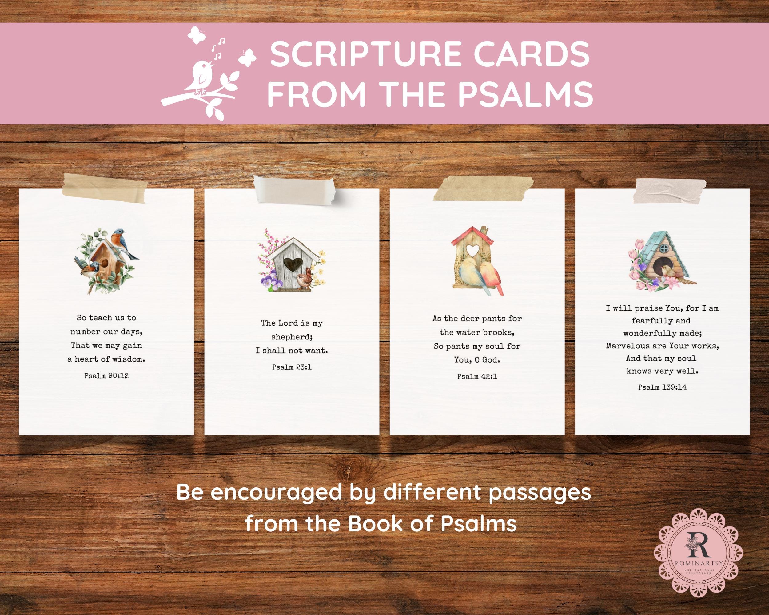 Set of 12 Psalms Scripture Cards Printable, Bible Memory Verse Cards ...