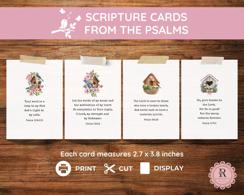 Set of 12 Psalms Scripture Cards Printable, Bible Memory Verse Cards ...