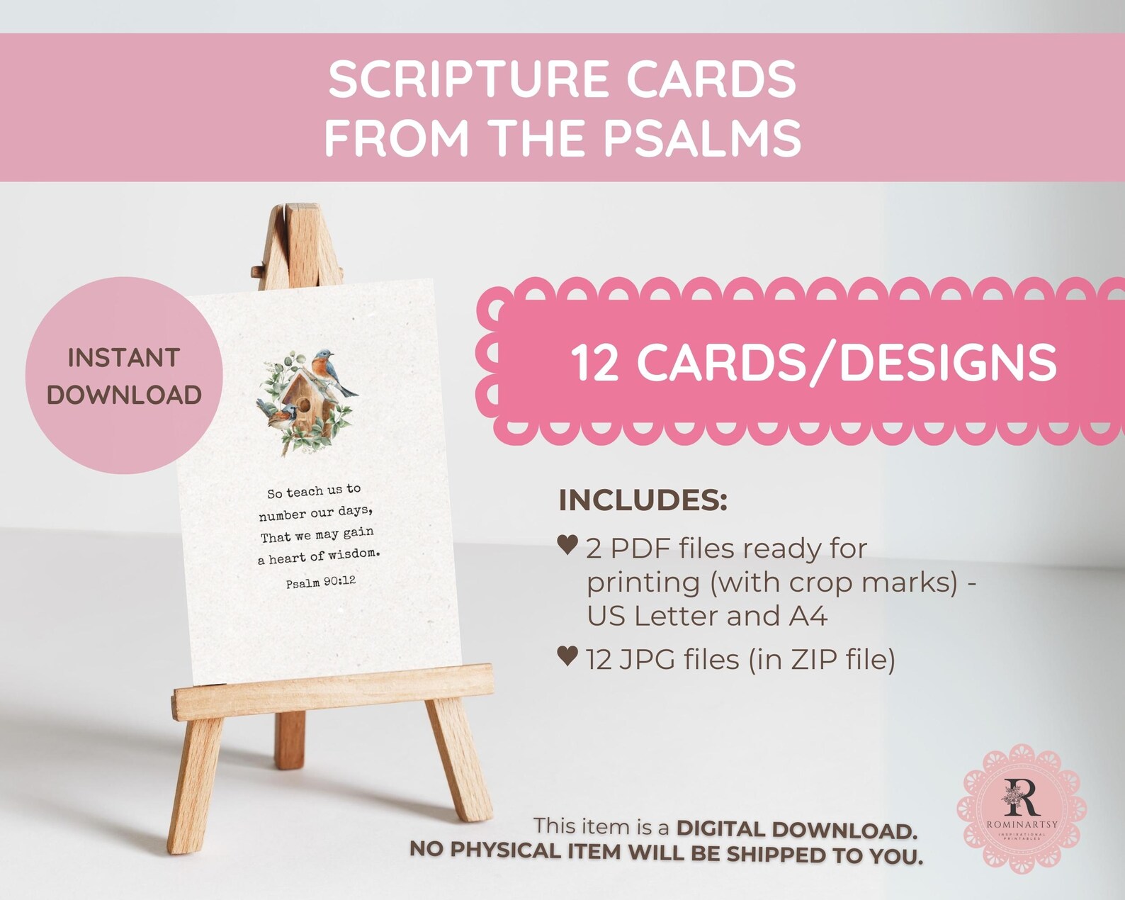 Set of 12 Psalms Scripture Cards Printable, Bible Memory Verse Cards ...