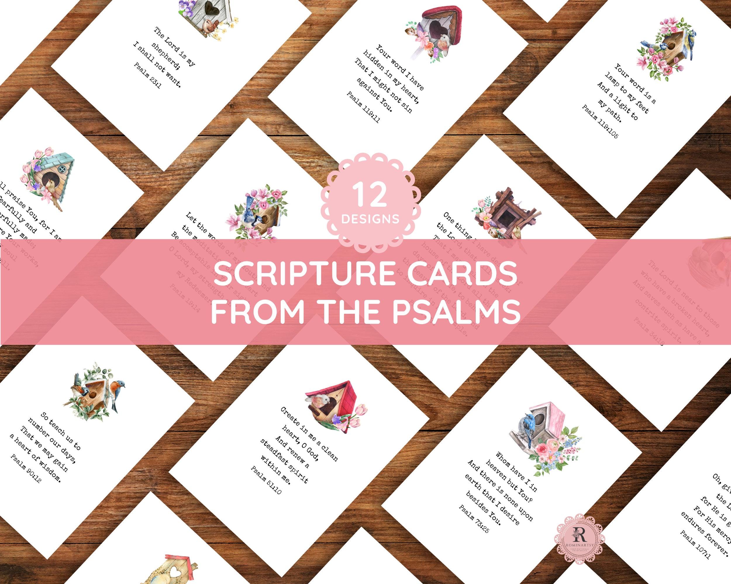 Set of 12 Psalms Scripture Cards Printable, Bible Memory Verse Cards ...