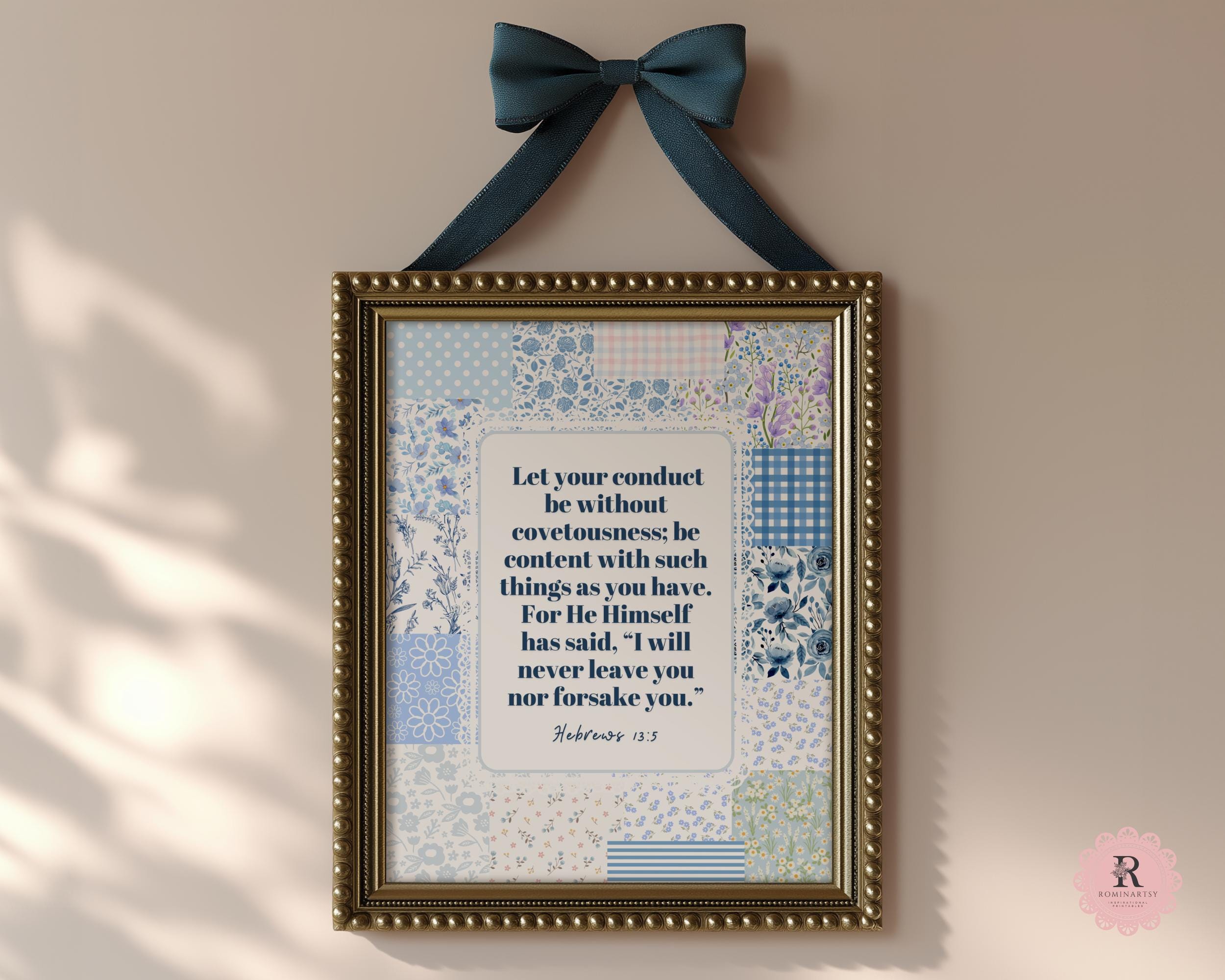 Hebrews 13:5 Wall Art Shabby Chic Blue Christian Wall Art Bible Verse ...