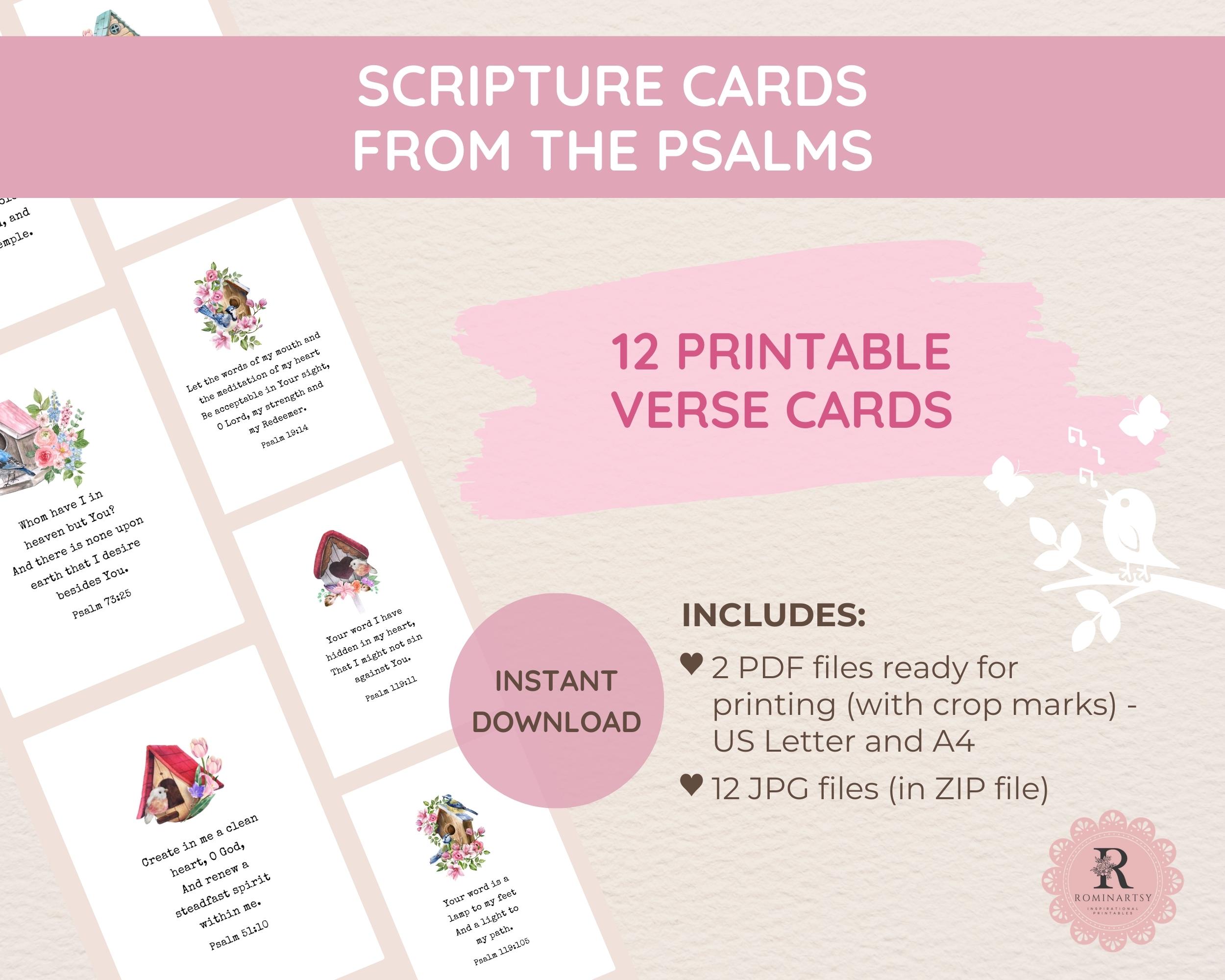 Set of 12 Psalms Scripture Cards Printable, Bible Memory Verse Cards ...
