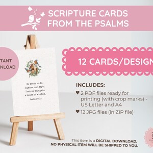 Set of 12 Psalms Scripture Cards Printable, Bible Memory Verse Cards ...