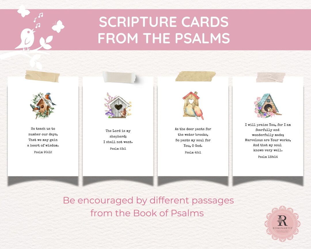 Set of 12 Psalms Scripture Cards Printable, Bible Memory Verse Cards ...